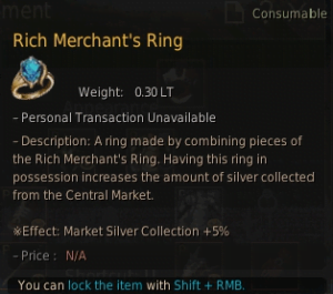 BDO Rich Merchant’s Ring: +5% Marketplace Buff | GrumpyG